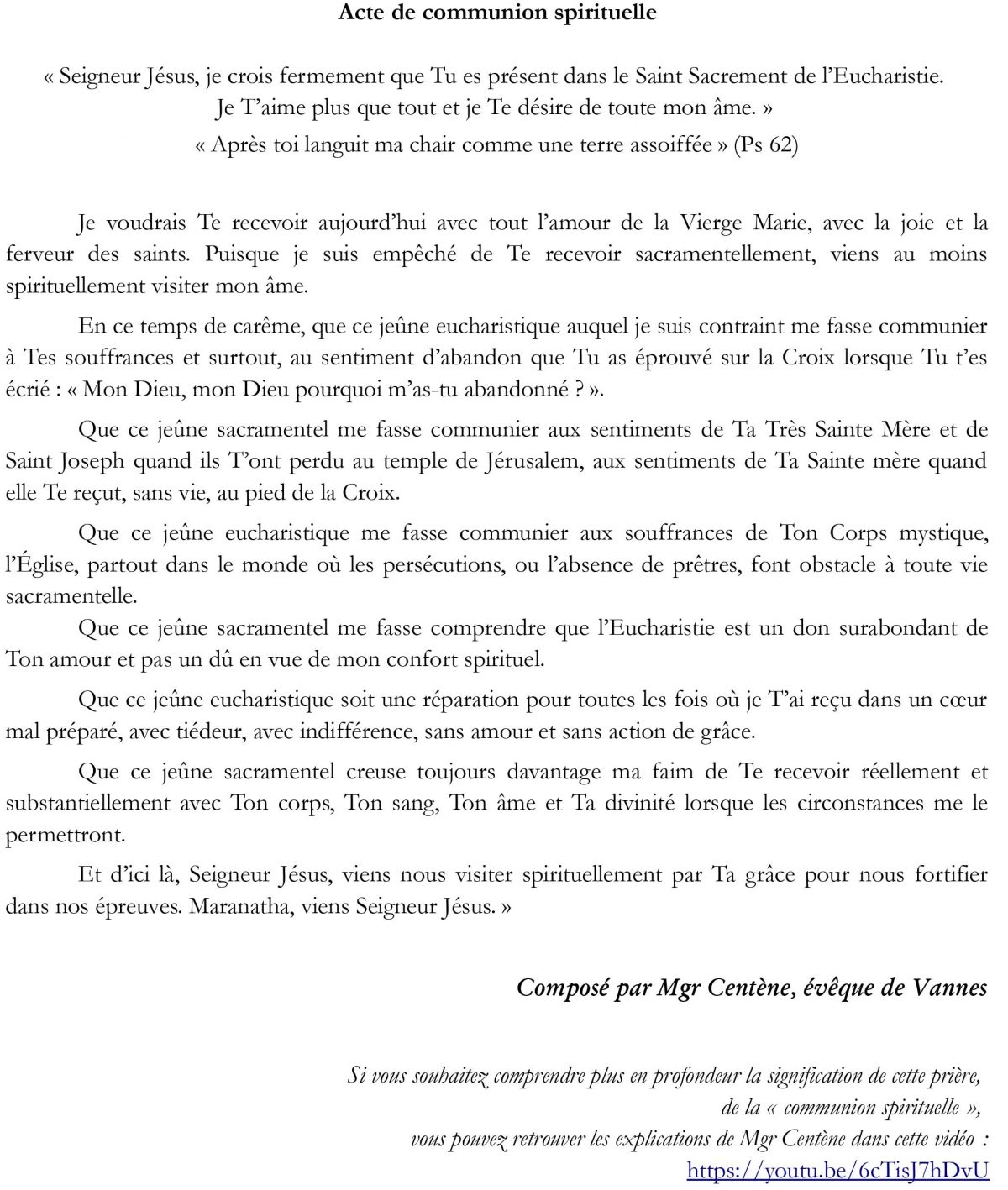 Acte de communion spirituelle - Diocèse de Viviers