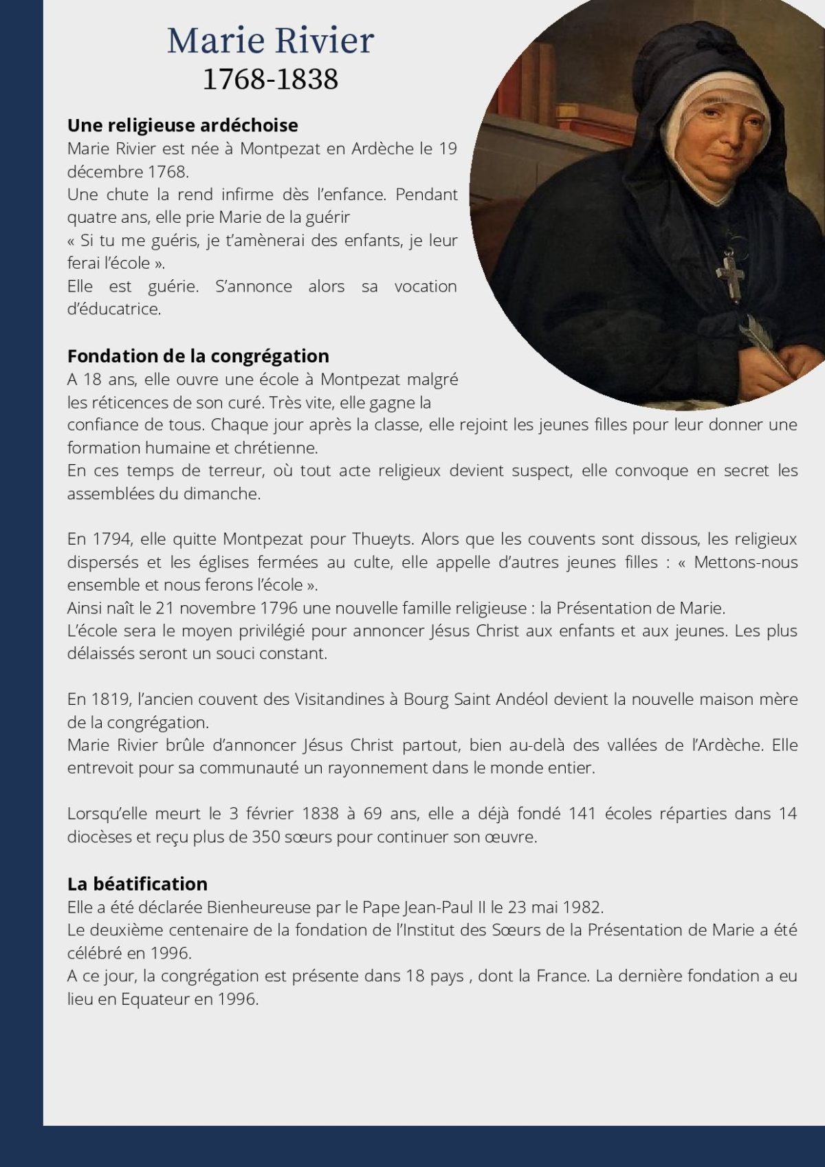 Biographie de Marie Rivier - Diocèse de Viviers