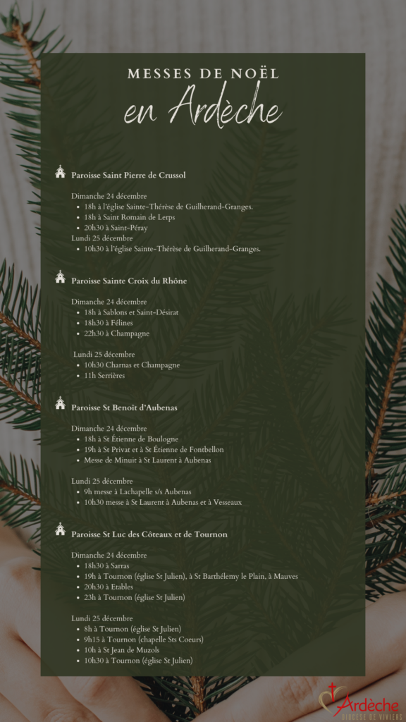 Les horaires des messes de Noël en Ardèche - Diocèse de Viviers