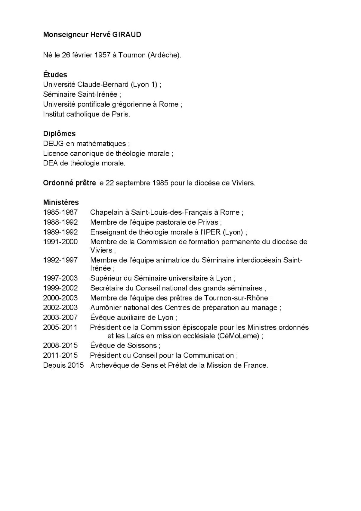 Mgr Hervé Giraud, Archevêque, est nommé Evêque du diocèse de Viviers - Diocèse de Viviers